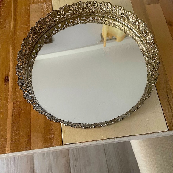 Accents | Vintage Mirrored Round Filigree Punched Tray | Poshmark